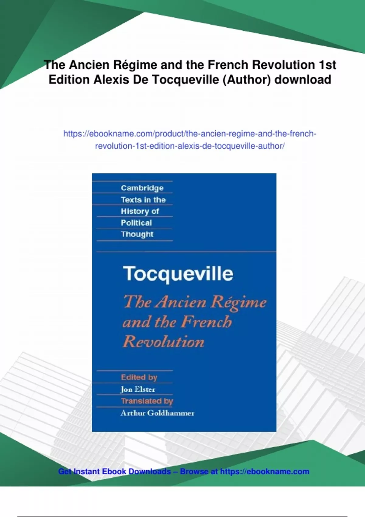 Summary The Ancien Régime and the French Revolution 1st Edition Alexis De Tocqueville (Author ...