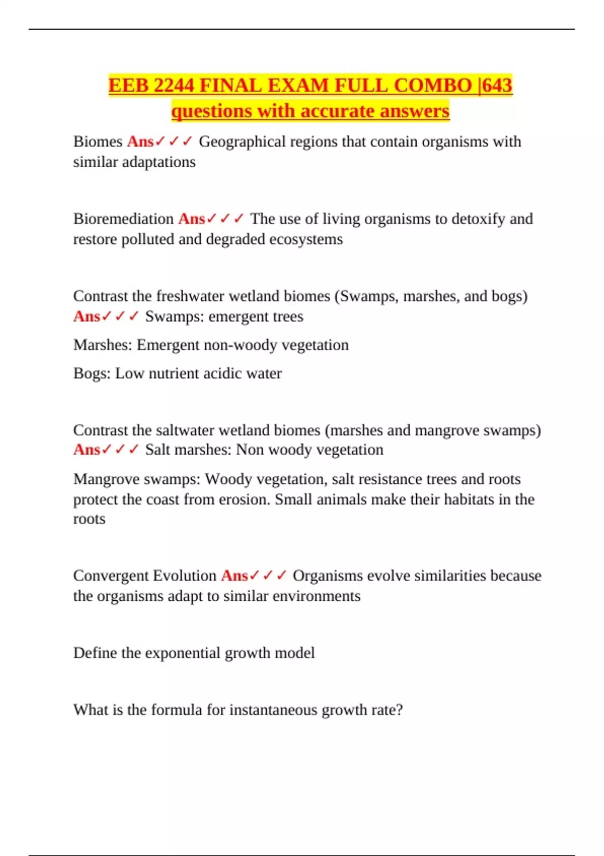 UConn EEB 2244 Final Exam Full Combo – Complete Study Set Covering ...