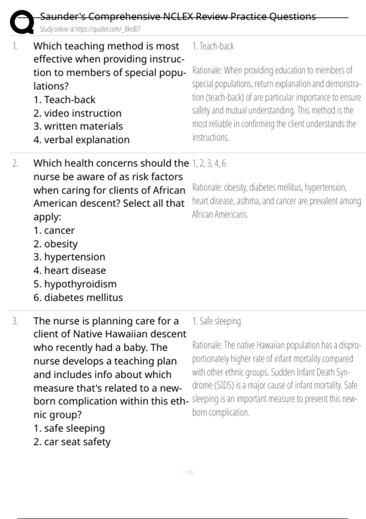 Saunder's Comprehensive NCLEX Review Practice Questions - Saunder\\\'s ...