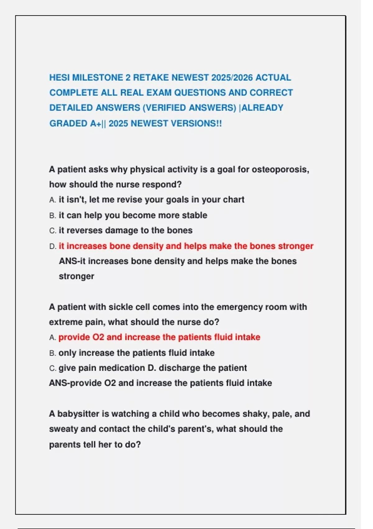 HESI MILESTONE 2 RETAKE NEWEST 2025/2026 ACTUAL COMPLETE ALL REAL EXAM ...