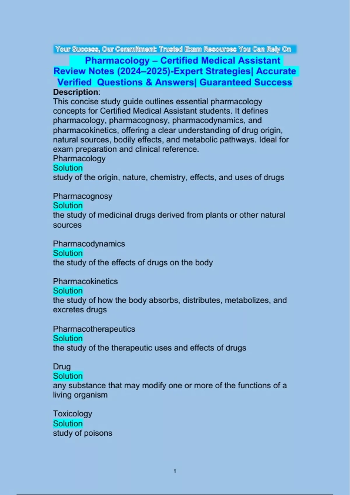 Pharmacology– Certified Medical Assistant Review Notes (2024–2025 ...