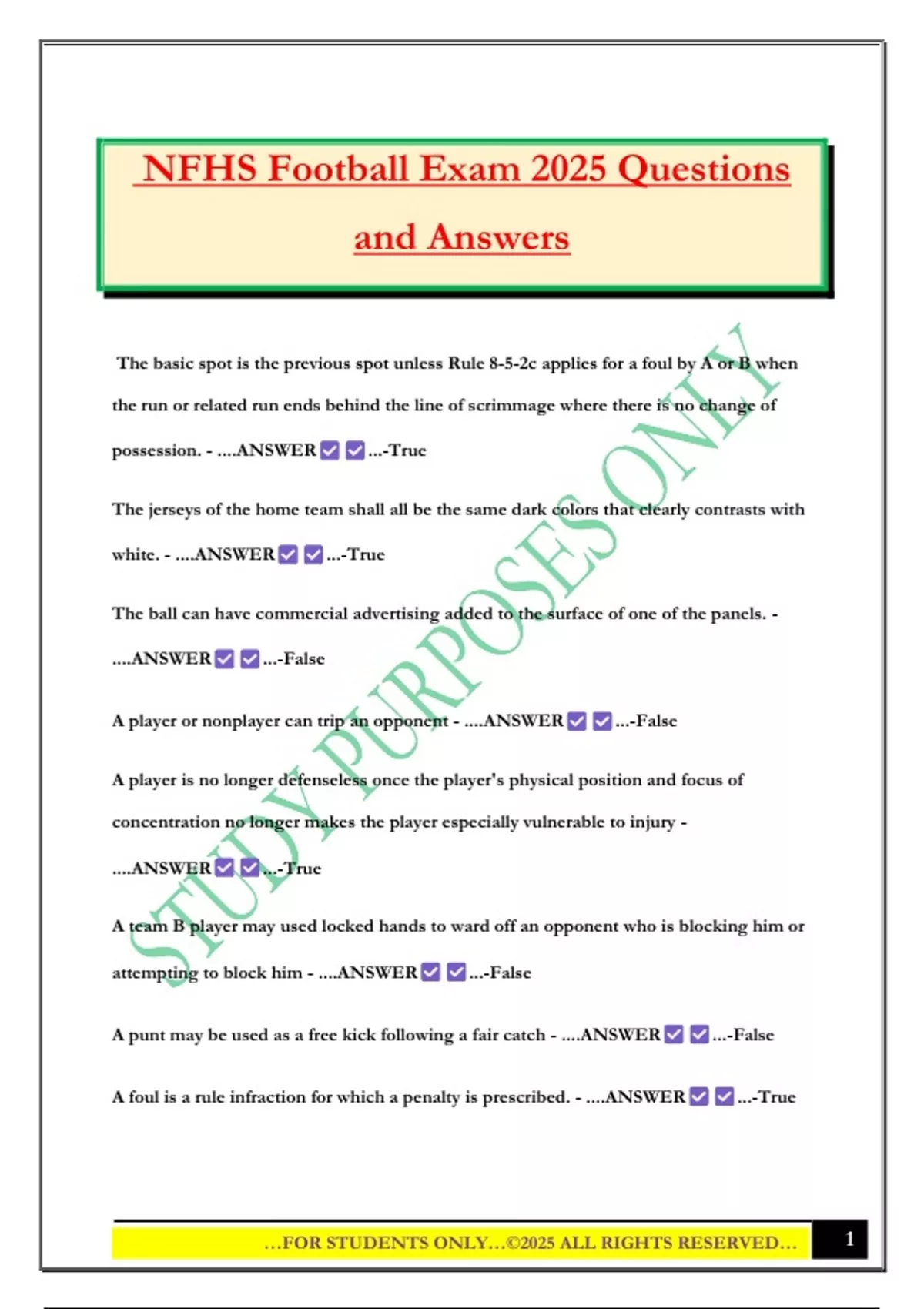NFHS Football Exam 2025 Questions and Answers - NFHS Football - Stuvia US