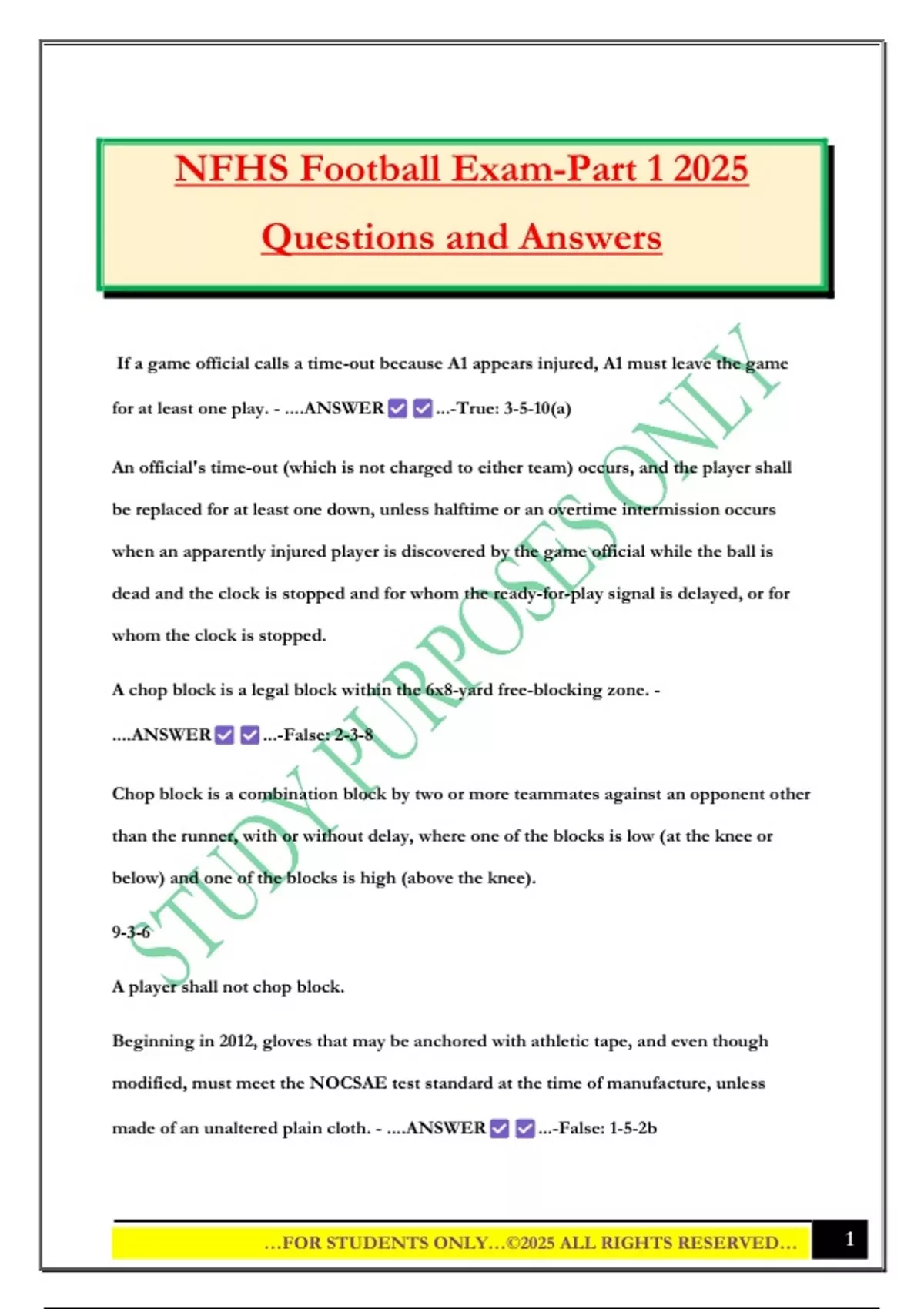 NFHS Football Exam-Part 1 2025 Questions and Answers - NFHS Football ...