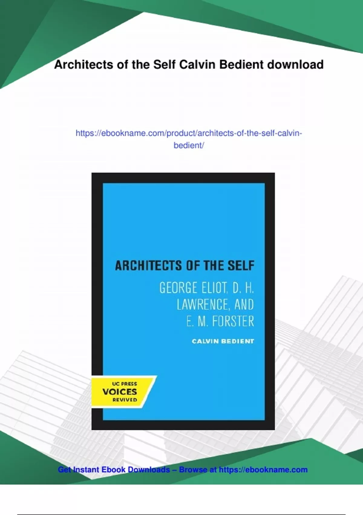 Summary Architects of the Self Calvin Bedient - Instant Download ...