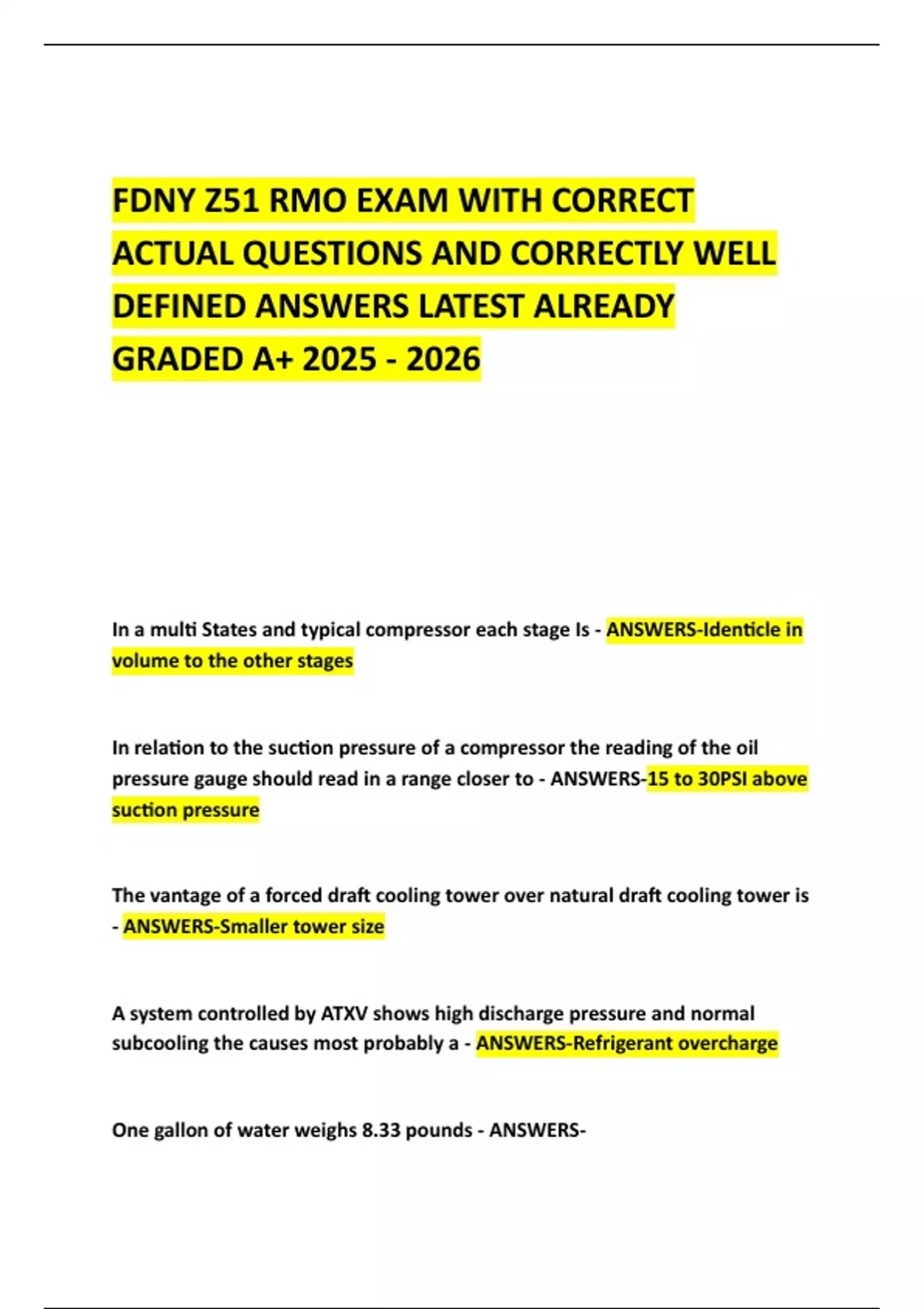 FDNY Z51 RMO EXAM WITH CORRECT ACTUAL QUESTIONS AND CORRECTLY WELL ...