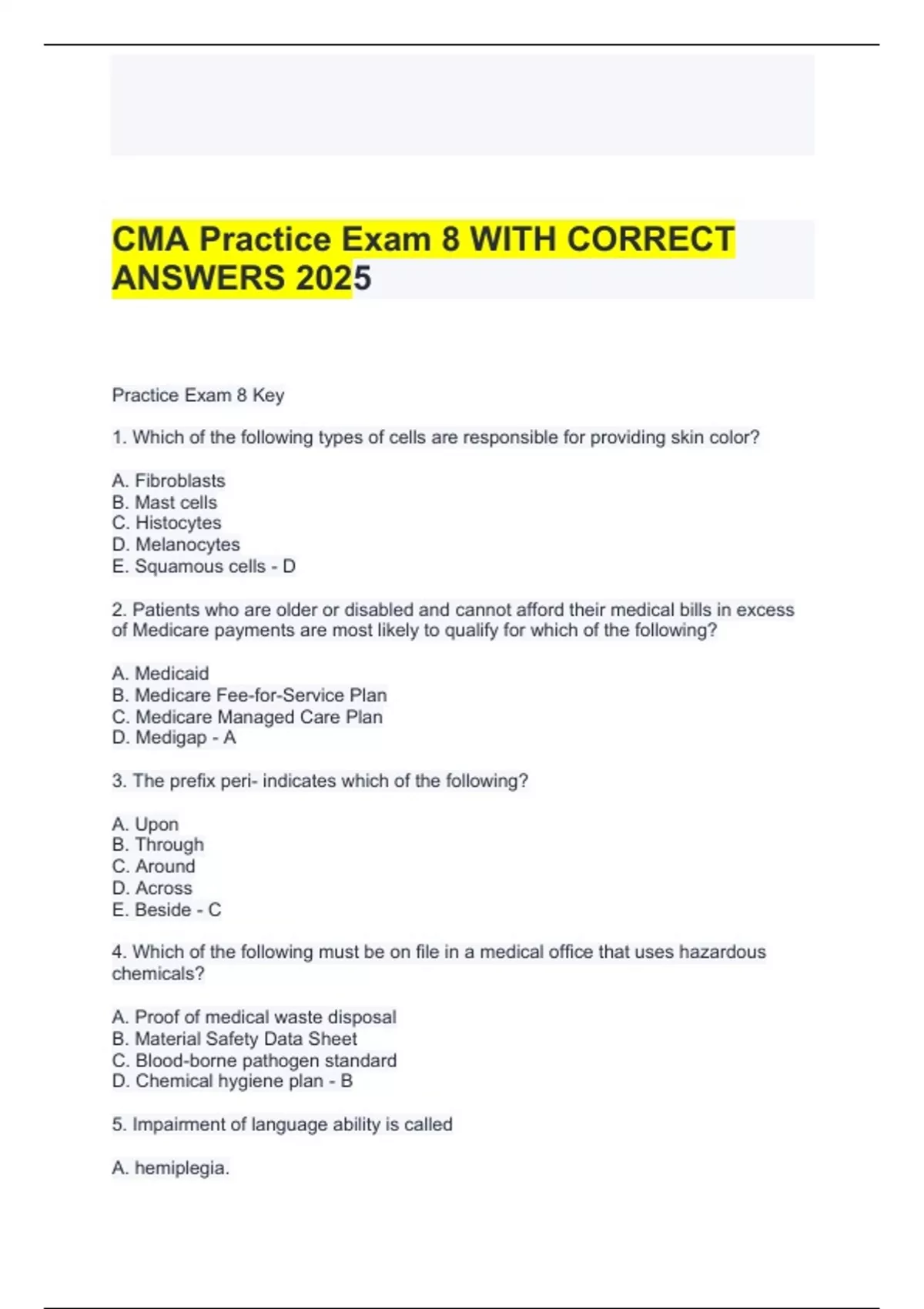 CMA Practice Exam 8 – 2025 Edition – Complete with Correct Answers ...