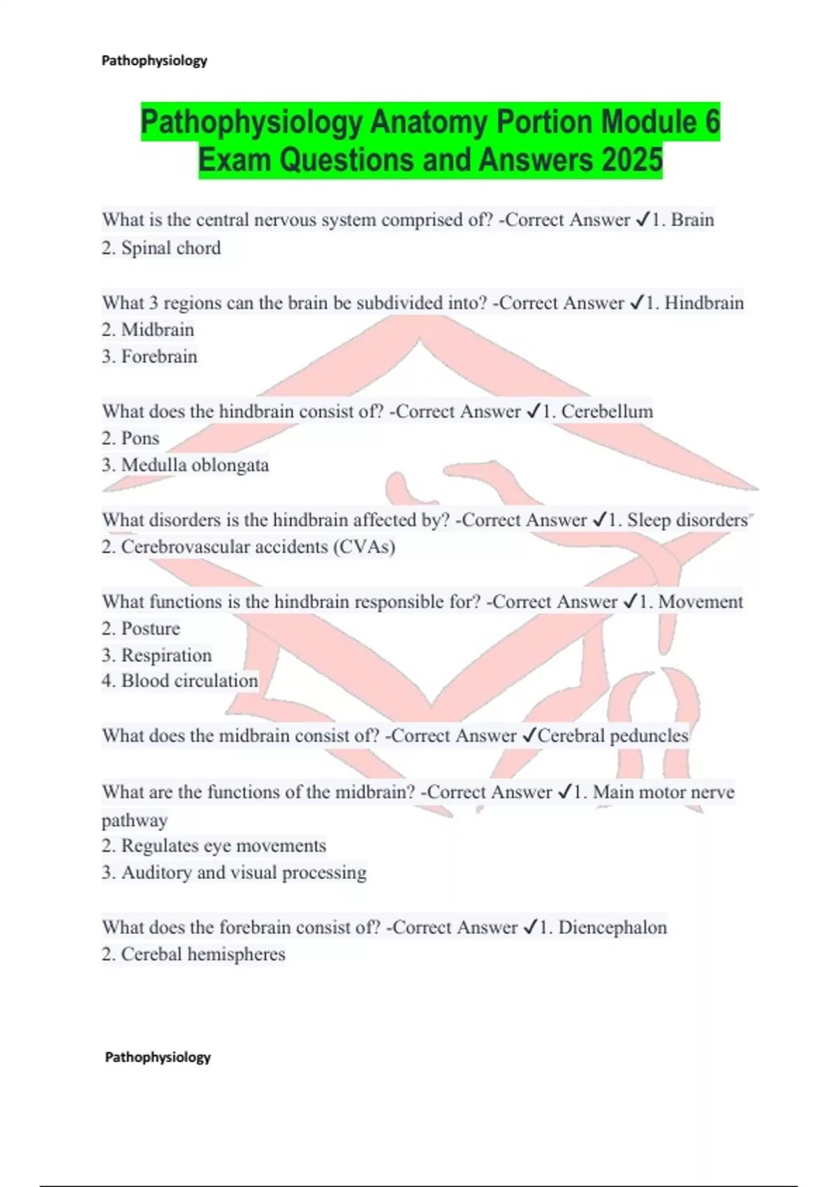 Pathophysiology Anatomy Portion Module 6 Exam Questions and Answers ...