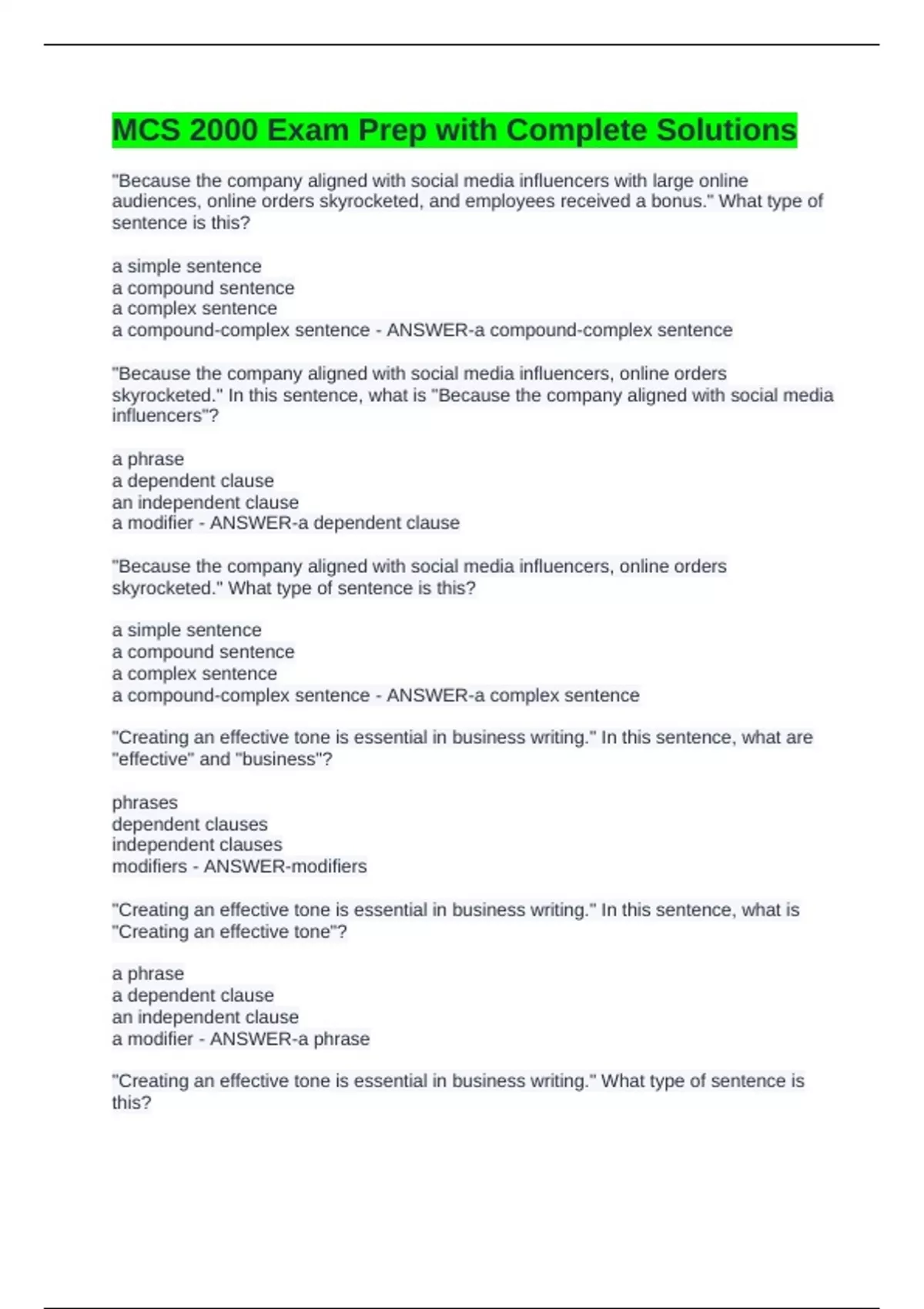 MCS 2000 Exam Prep with Complete Solutions - MCS 2000 - Stuvia US