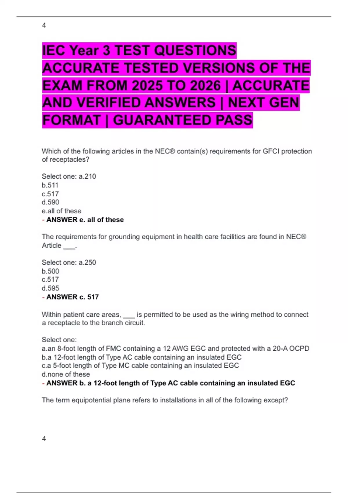 IEC Year 3 TEST QUESTIONS ACCURATE TESTED VERSIONS OF THE EXAM FROM ...