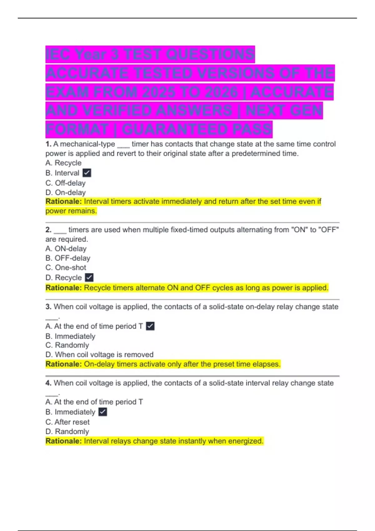 IEC Year 3 TEST QUESTIONS ACCURATE TESTED VERSIONS OF THE EXAM FROM ...