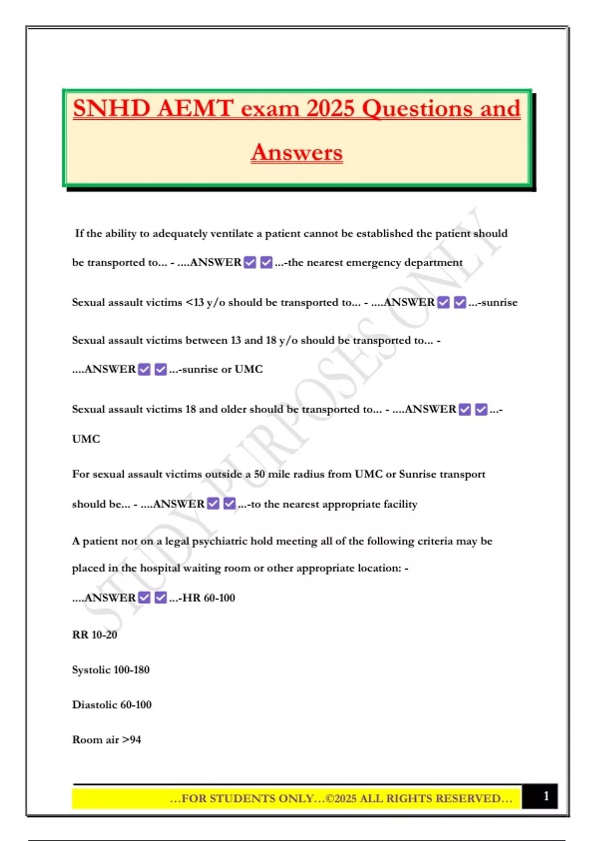 SNHD BUNDLED EXAMS 2025 (QUESTIONS AND ANSWERS) - Stuvia US