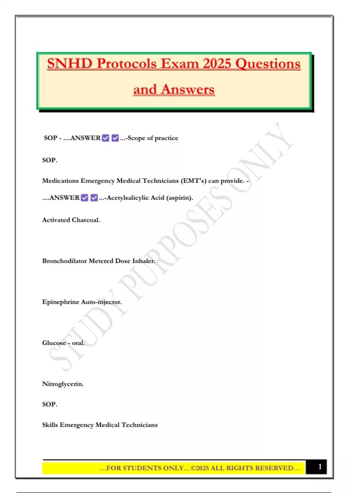 SNHD Protocols Exam 2025 Questions and Answers - SNHD - Stuvia US