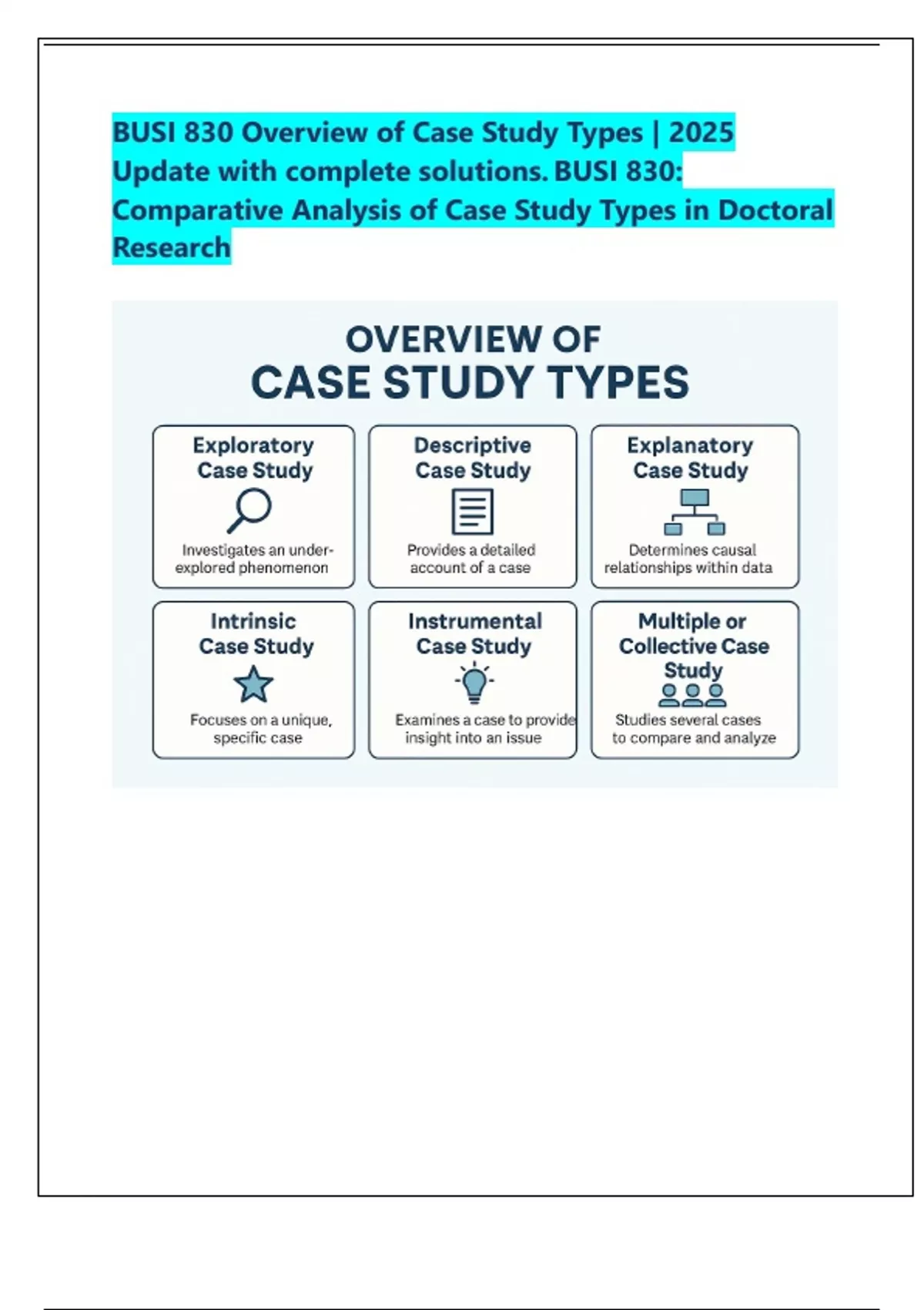 BUSI 830 Overview of Case Study Types | 2025 Update with complete ...