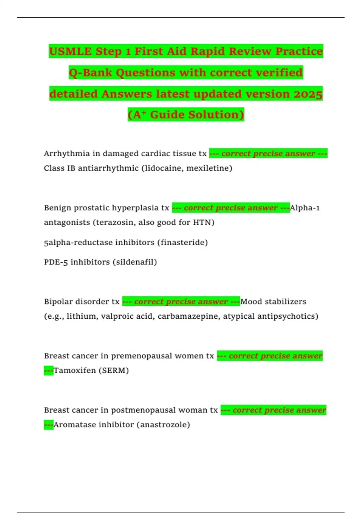 USMLE Step 1 First Aid Rapid Review Practice Q-Bank Questions with ...
