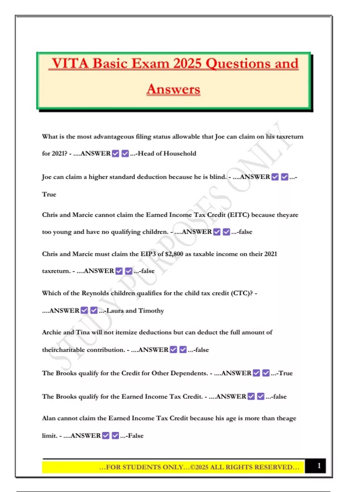 VITA Basic Exam 2025 Questions and Answers - VITA Certification - Stuvia US