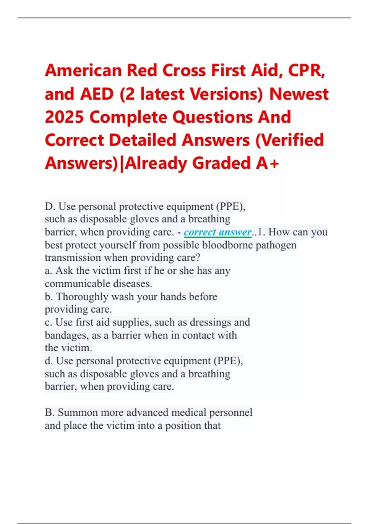 American Red Cross First Aid, CPR, and AED (2 latest Versions) Newest ...