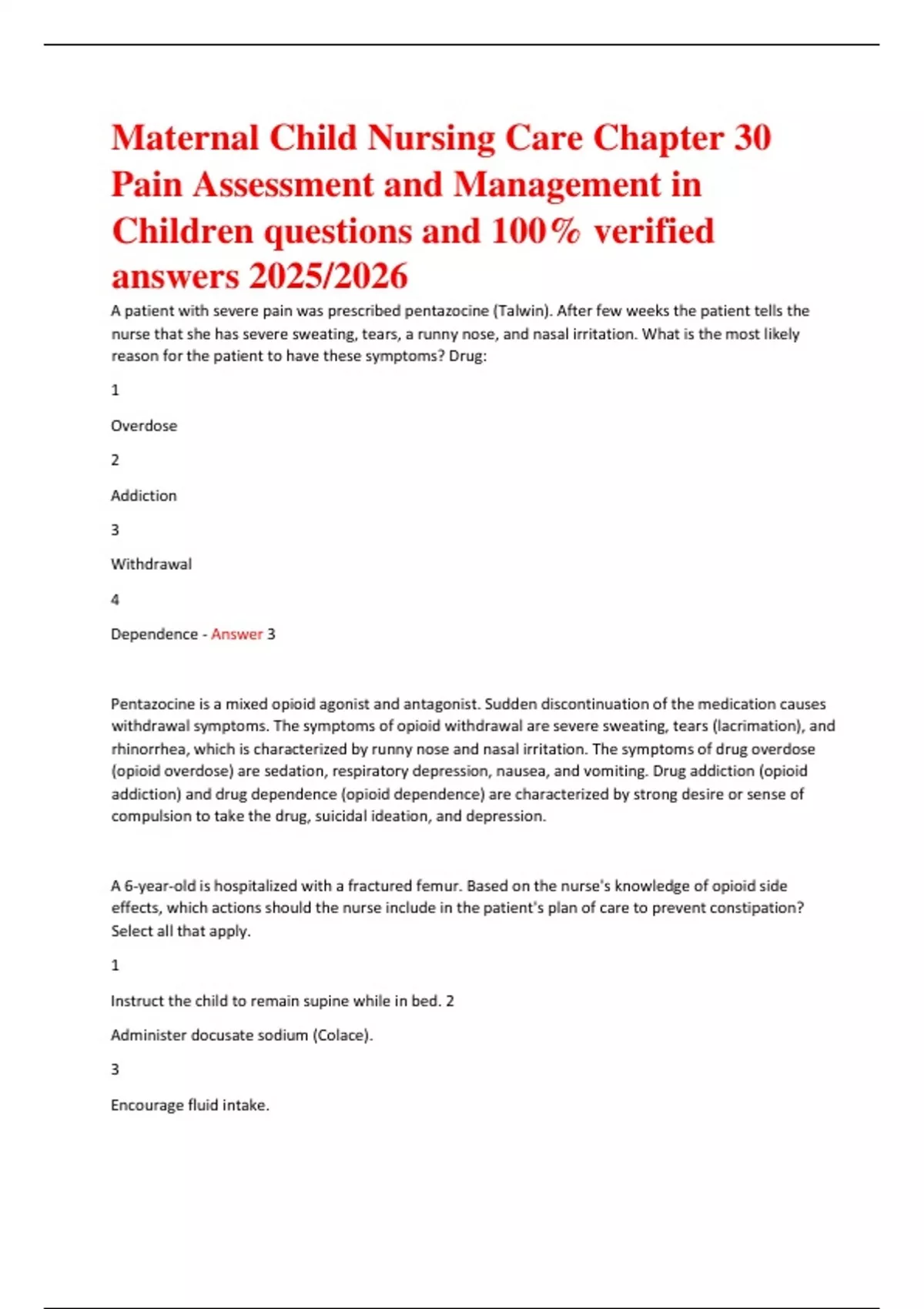 Maternal Child Nursing Care – Chapter 30: Pain Assessment and ...