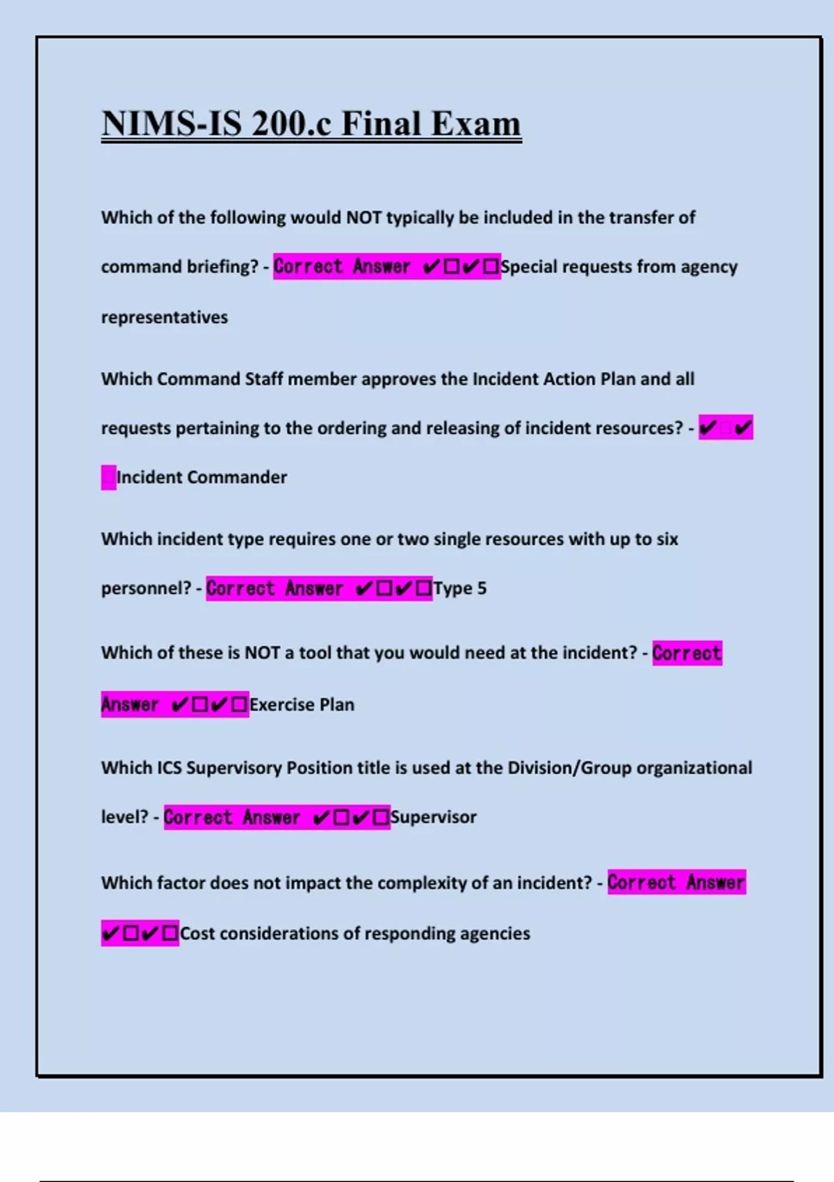 NIMS-IS 200.c Final Exam Questions With Correct Expert Solutions - NIMS ...