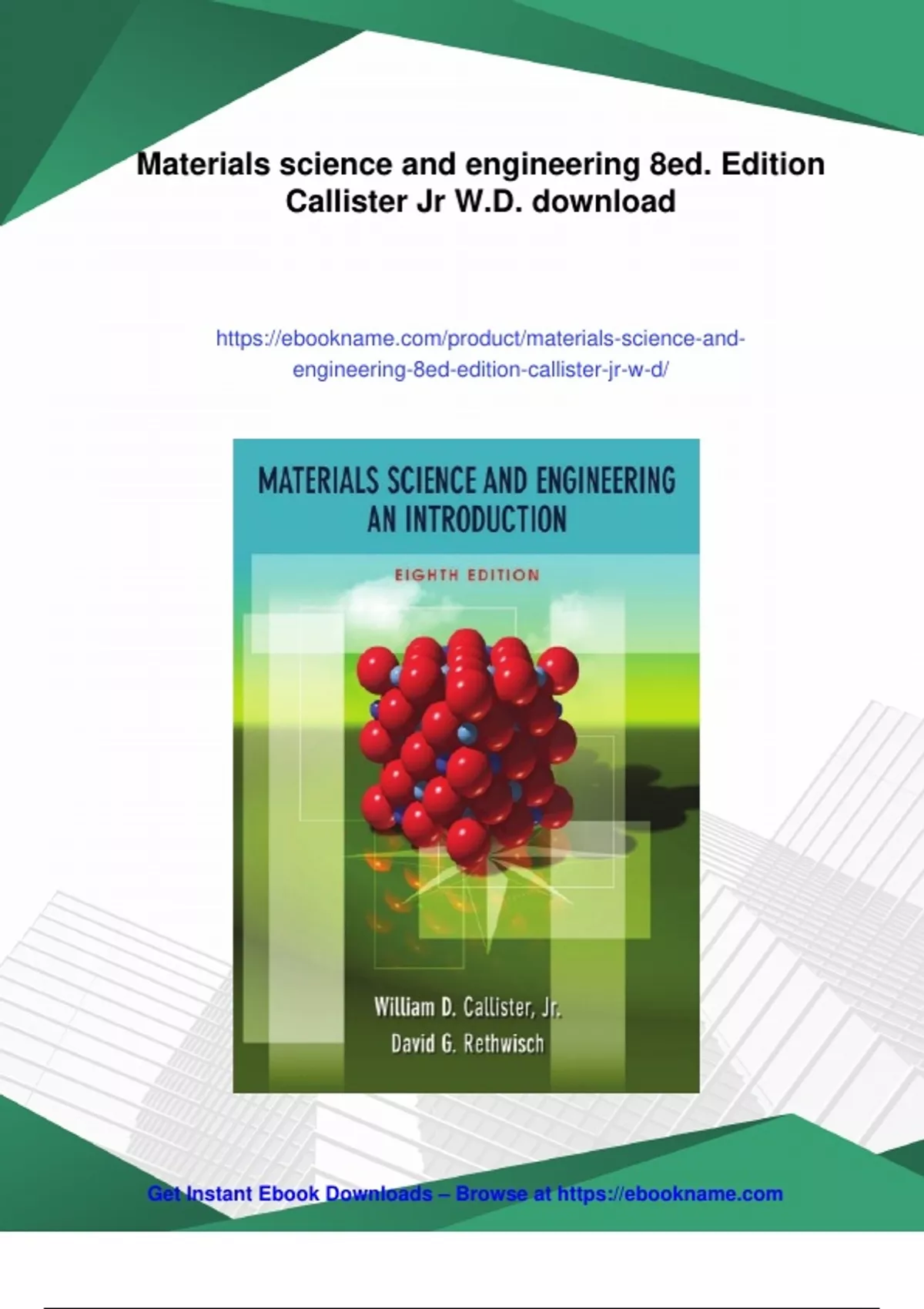Summary Materials science and engineering 8ed. Edition Callister Jr W.D ...