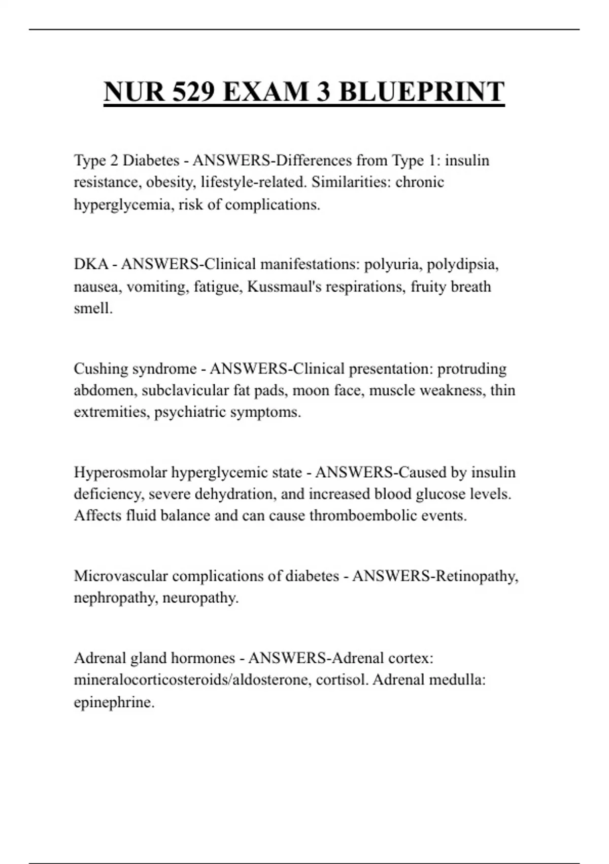 NUR 529 EXAM 3 BLUEPRINT QUESTIONS AND ANSWERS 2025 - NUR 529 - Stuvia US