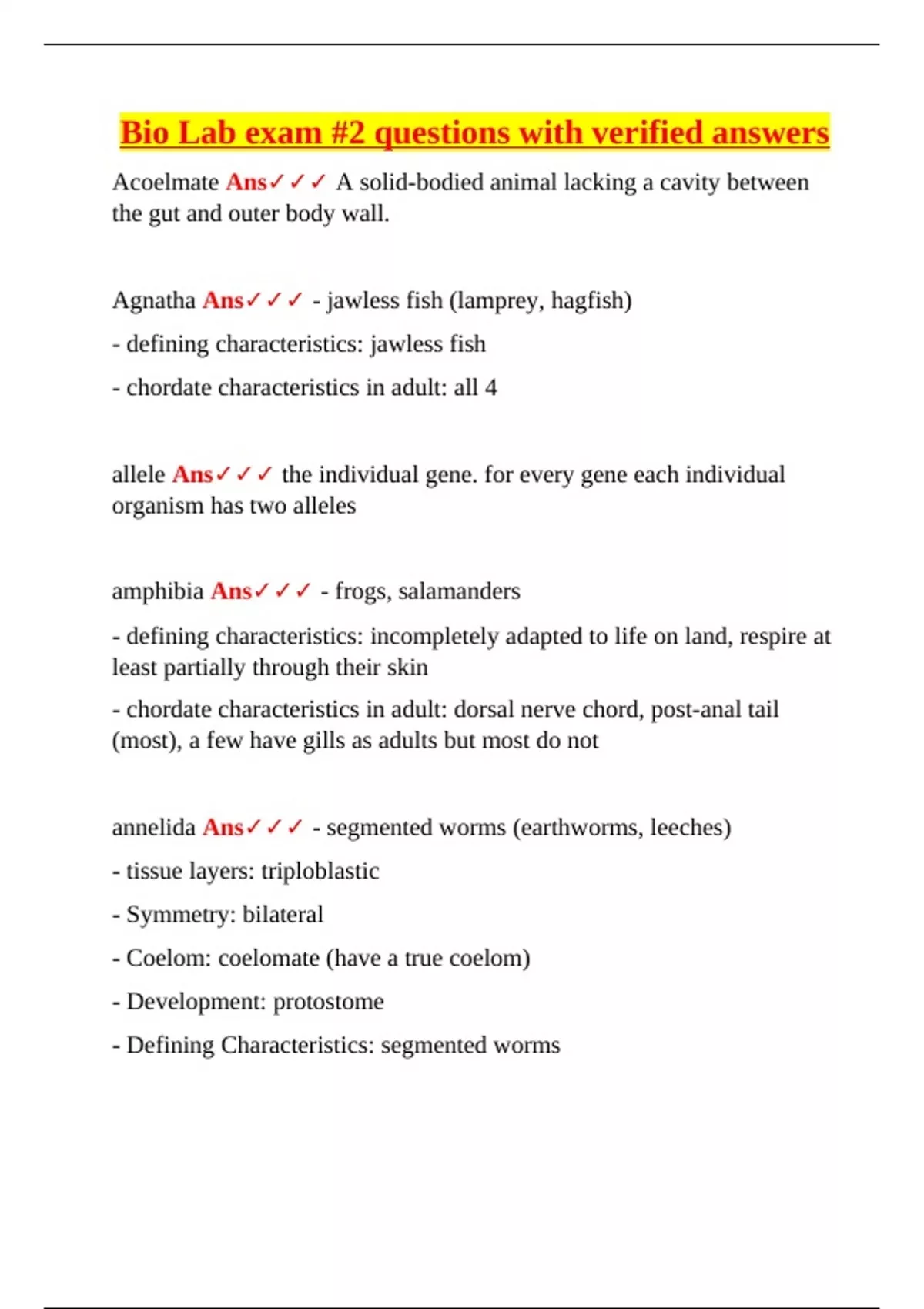 Biology Lab Exam 2 – Verified Questions and Answers – Chordates ...
