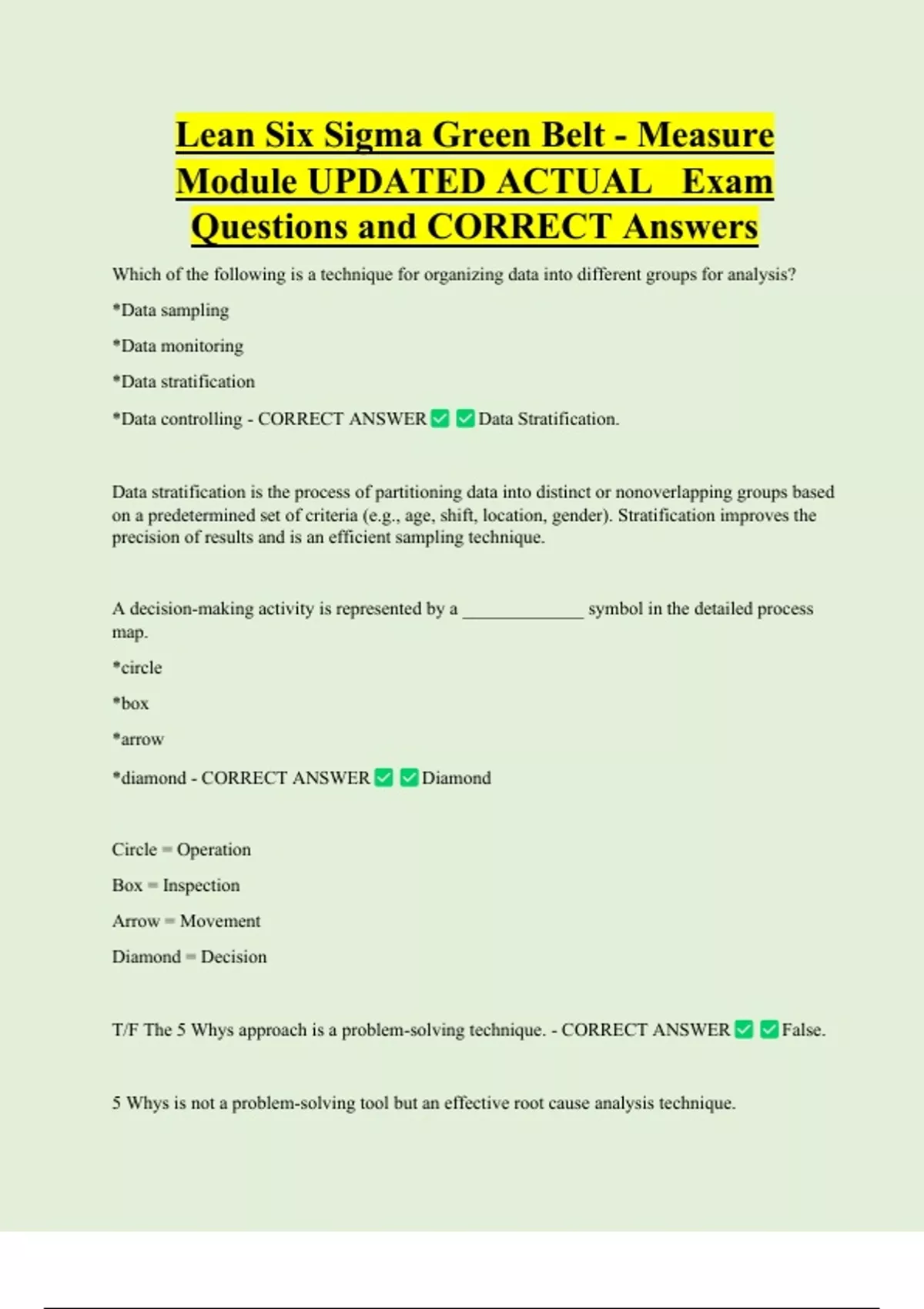 Lean Six Sigma Green Belt - Measure Module UPDATED ACTUAL Exam ...