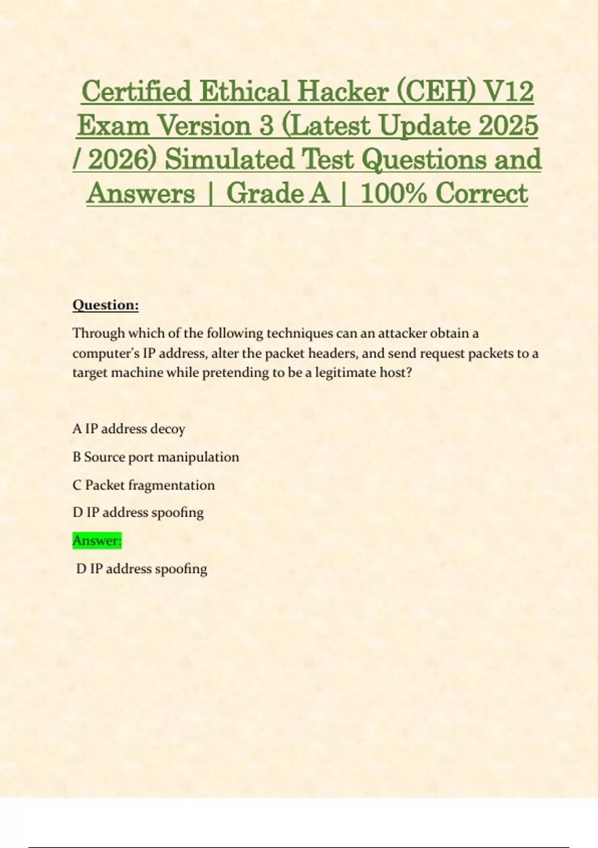 Certified Ethical Hacker (CEH) V12 Exam Version 3 (Latest Update 2025 / ...