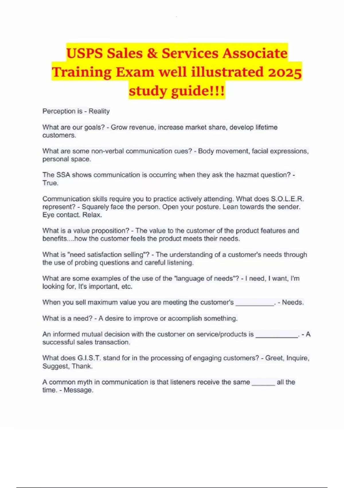 USPS Sales & Services Associate Training Exam well illustrated 2025 ...