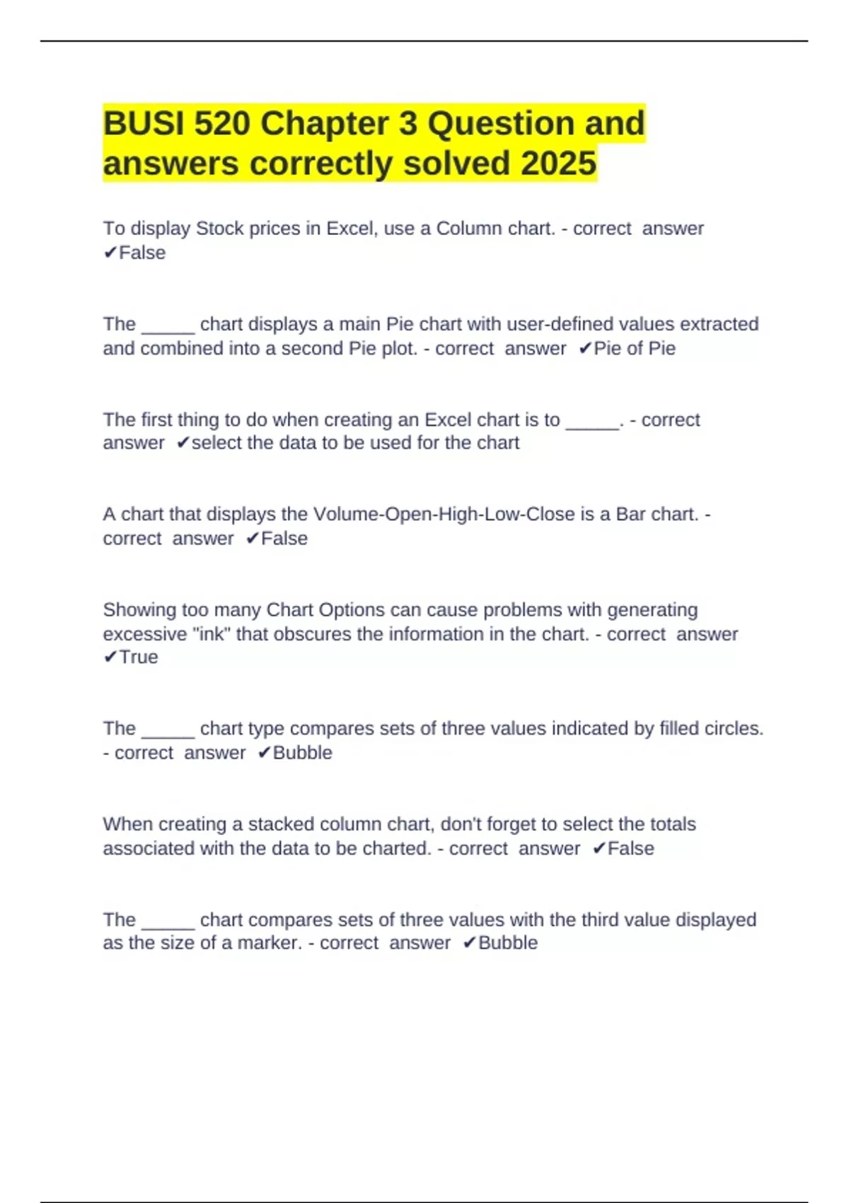 BUSI 520 Chapter 3 Question and answers correctly solved 2025 - BUSI 520 Chapter 3 - Stuvia US