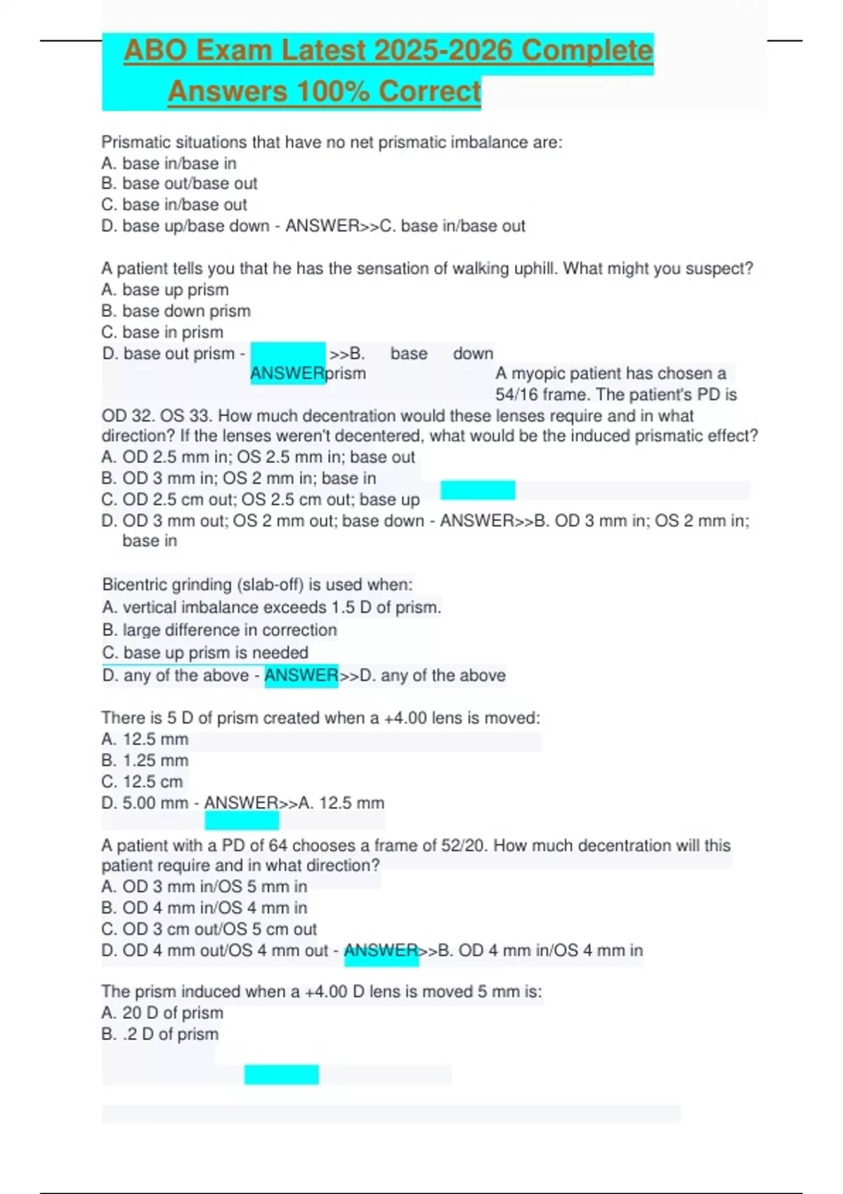 ABO practice Exam Question and answers - ABO - Stuvia US