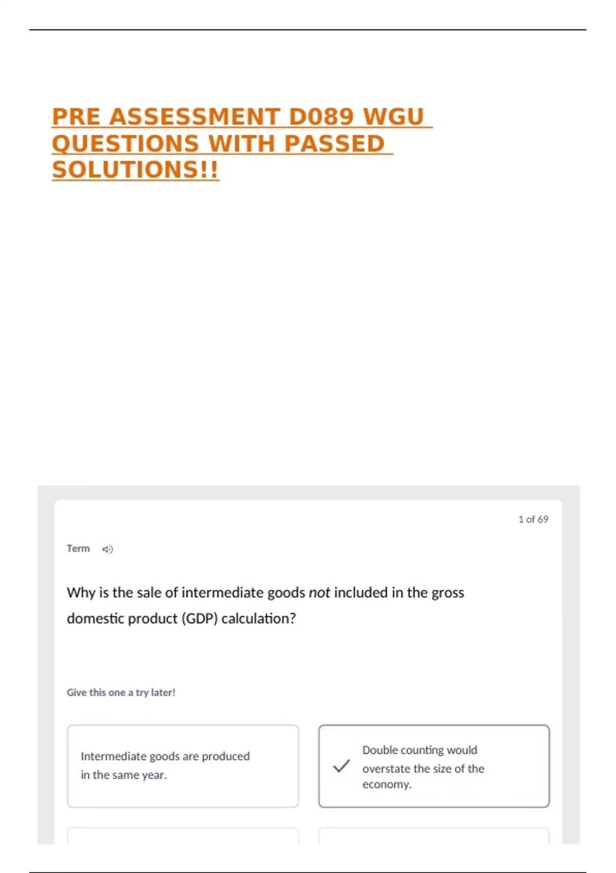 PRE ASSESSMENT D089 WGU QUESTIONS WITH PASSED SOLUTIONS!! - WGU D089 - Stuvia US