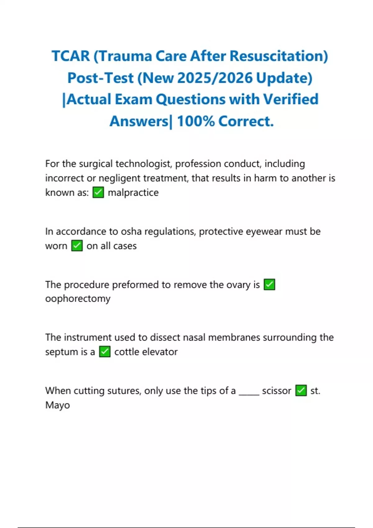 TCAR (Trauma Care After Resuscitation) Exams PACKAGE DEAL| BUNDLE ...