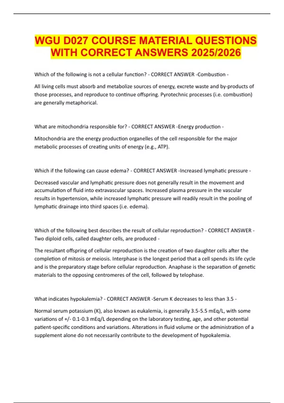 WGU D027 COURSE MATERIAL QUESTIONS WITH CORRECT ANSWERS 2025/2026 - WGU ...