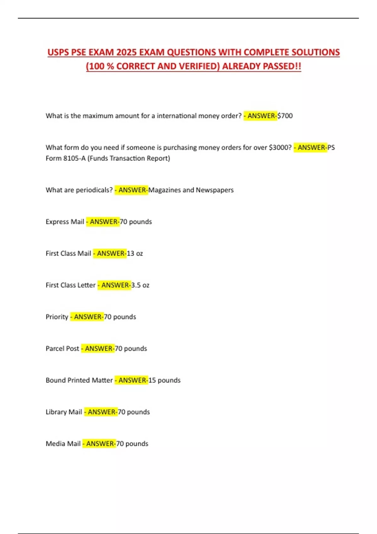 USPS PSE EXAM 2025 EXAM QUESTIONS WITH COMPLETE SOLUTIONS - Usps ...
