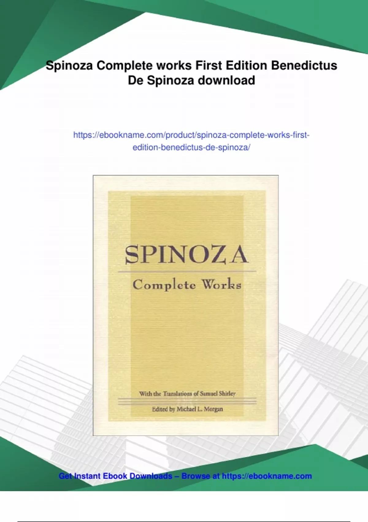 Summary Spinoza Complete works First Edition Benedictus De Spinoza ...