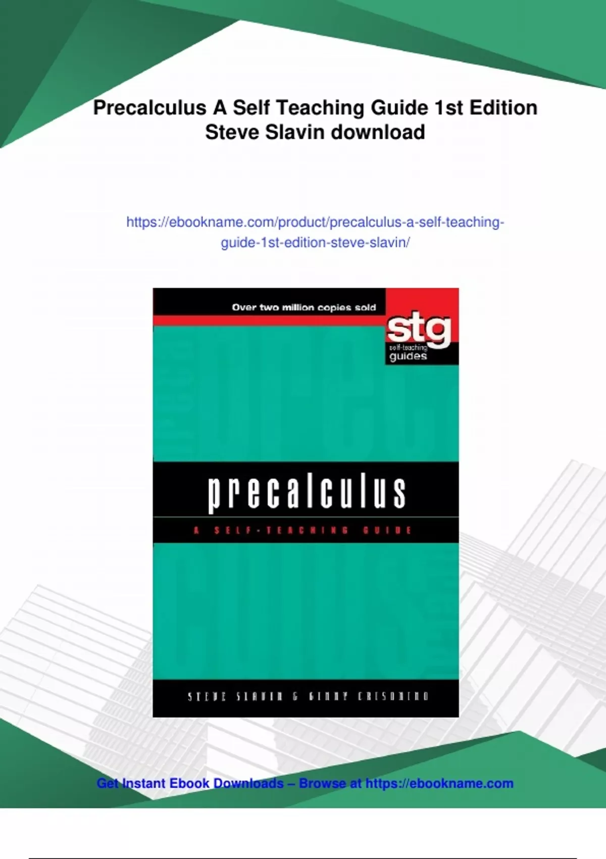 Summary Precalculus A Self Teaching Guide 1st Edition Steve Slavin ...
