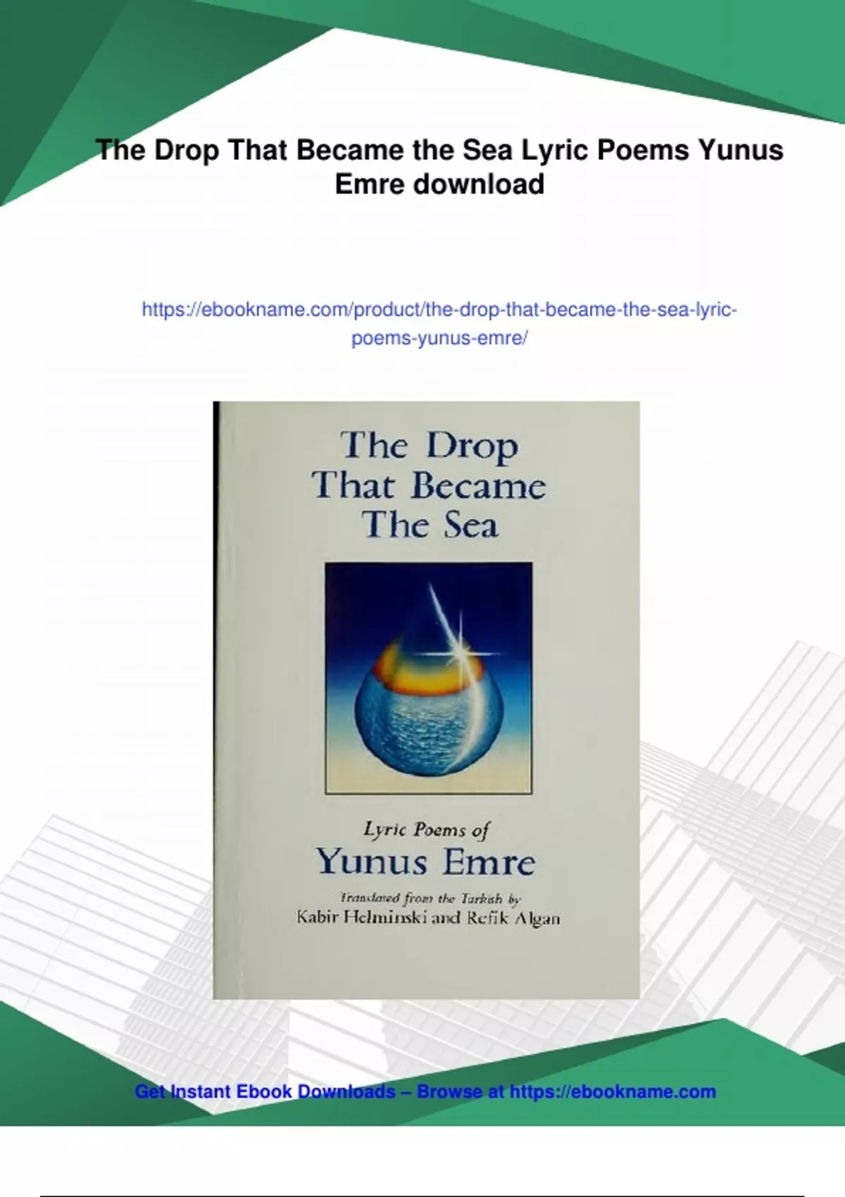 Summary The Drop That Became the Sea Lyric Poems Yunus Emre - Digital ...