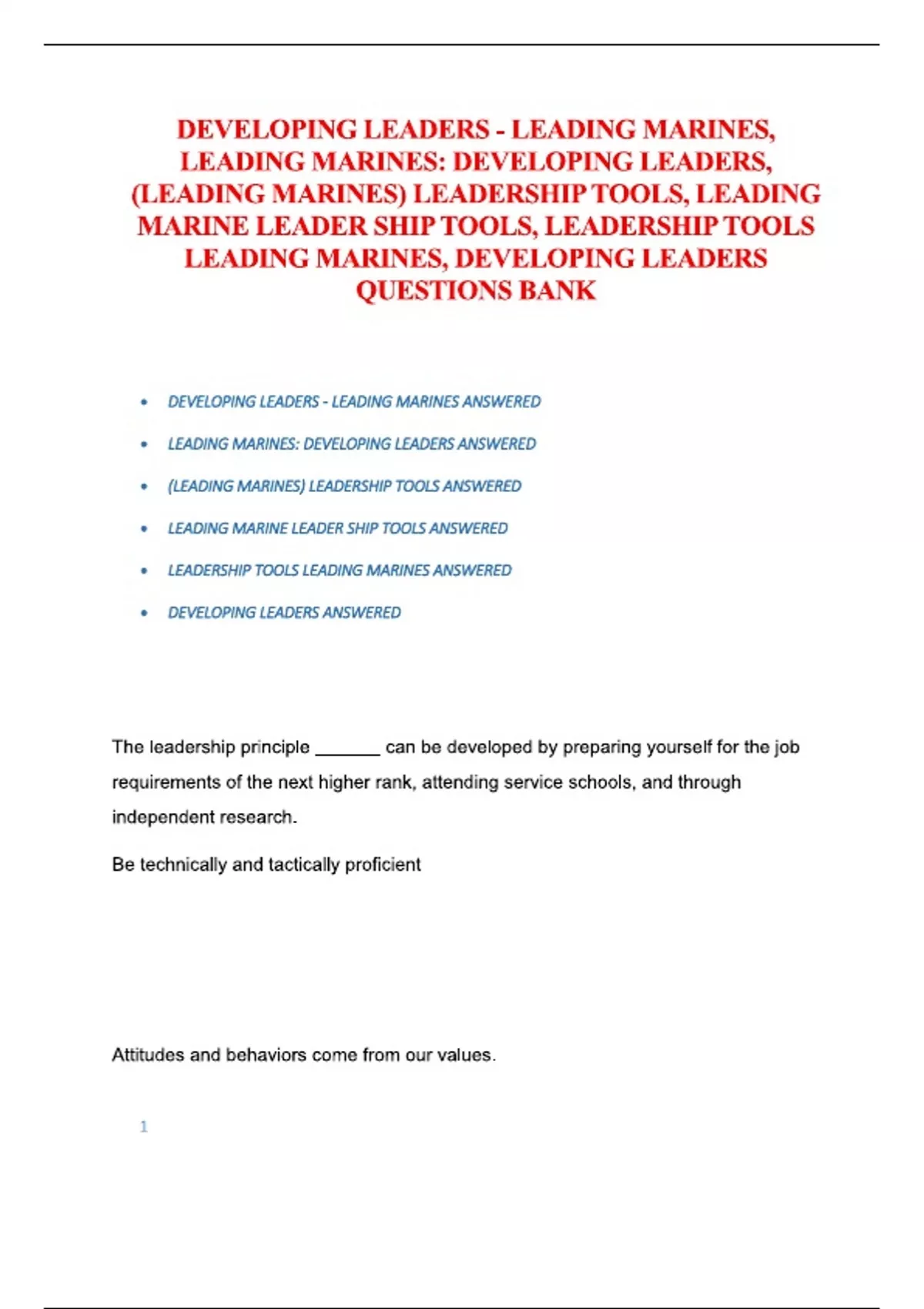 DEVELOPING LEADERS - LEADING MARINES, LEADING MARINE LEADER SHIP TOOLS ...