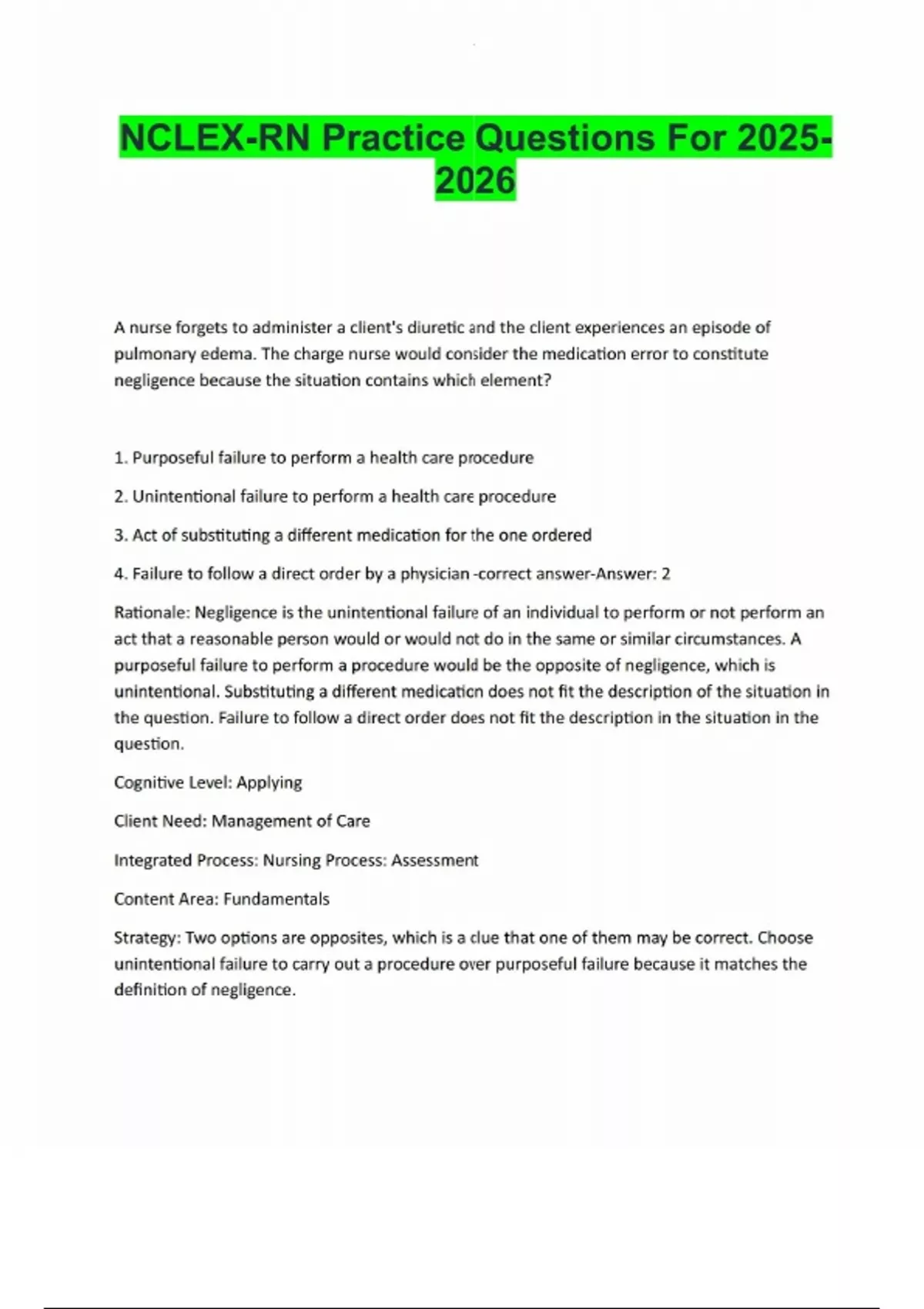 NCLEX-RN Practice Questions For .pdf - NCLEX-RN - Stuvia US