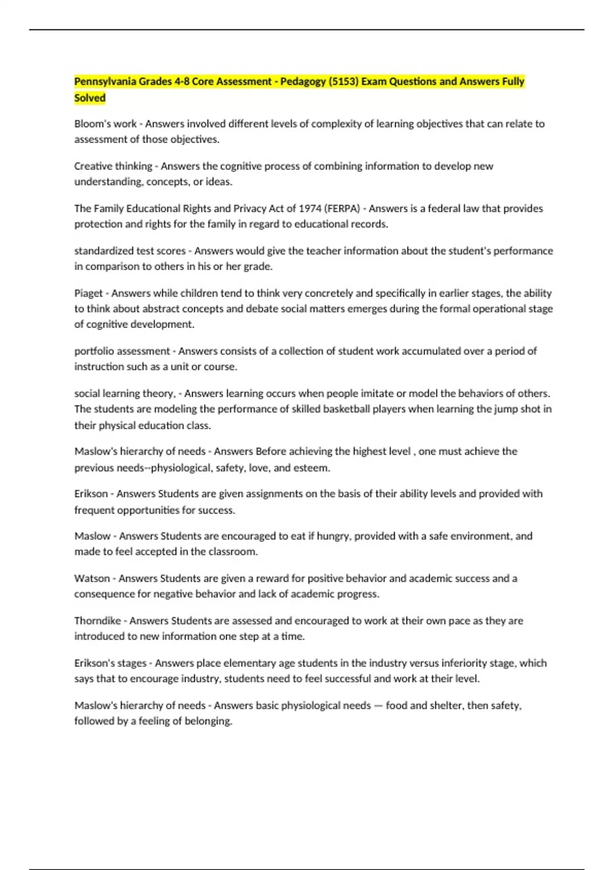 Pennsylvania Grades 4-8 Core Assessment - Pedagogy (5153) Exam ...