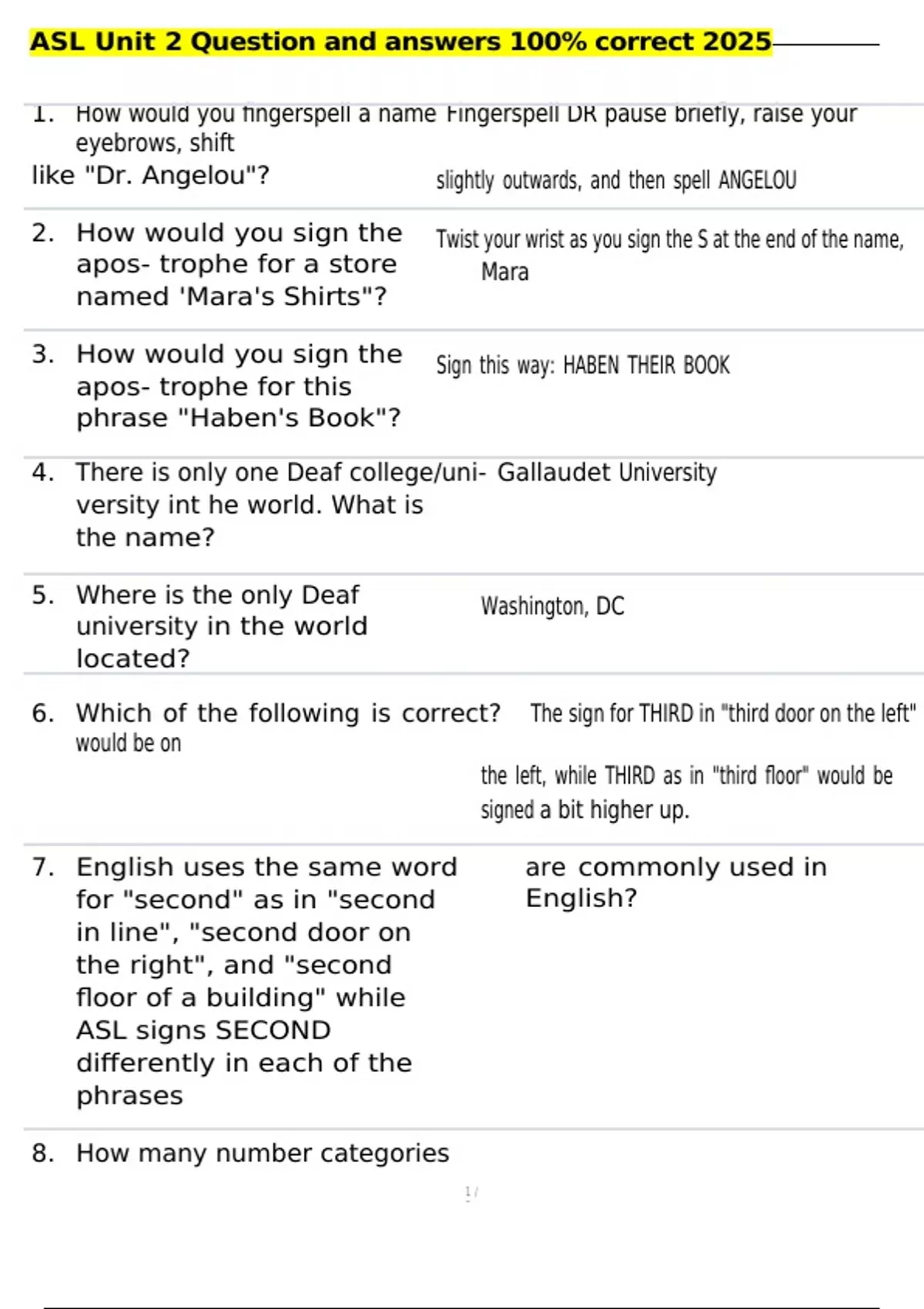 ASL Unit 2 Question and answers 100% correct 2025 - ASL Unit 2 - Stuvia US