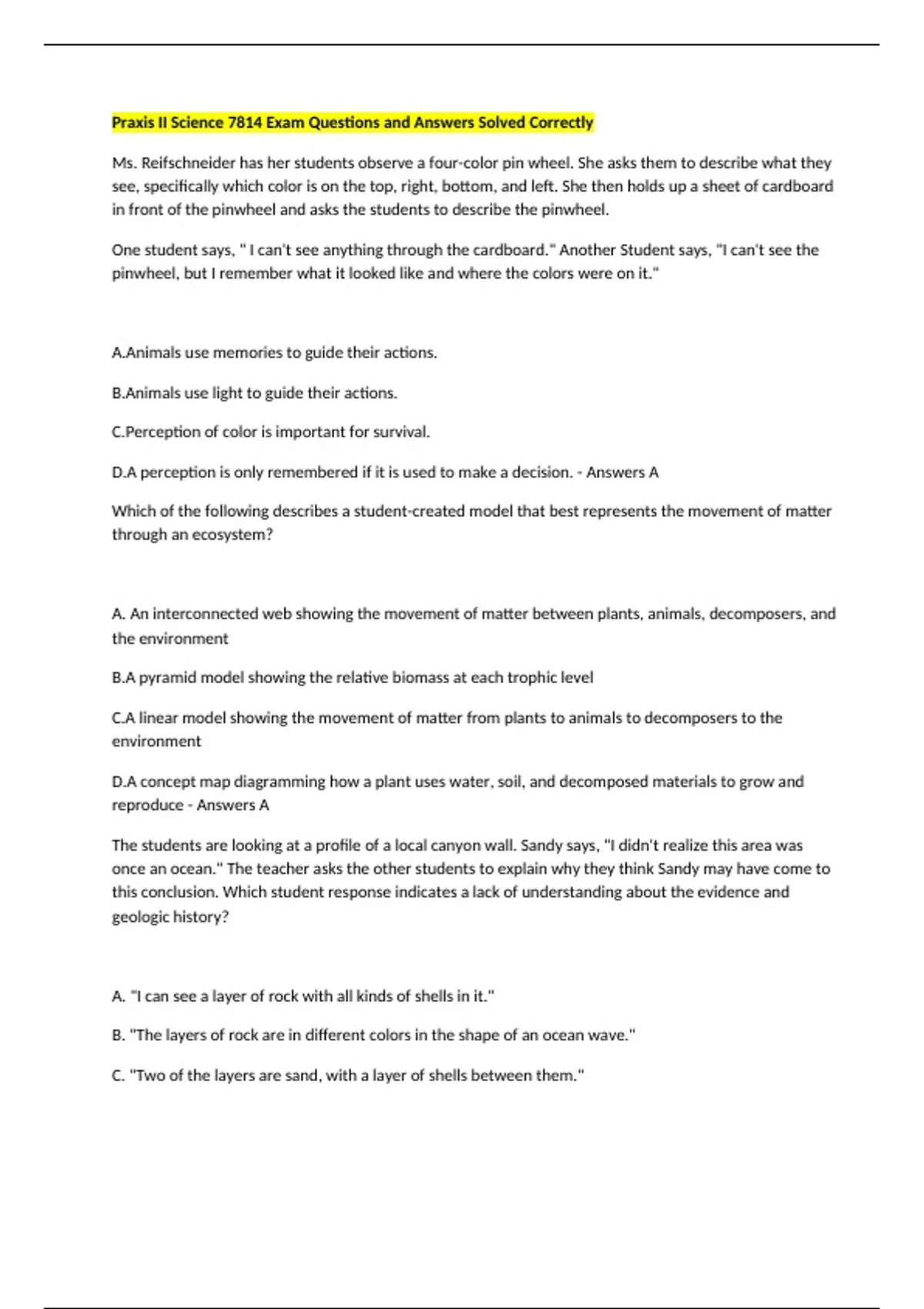 Praxis II Science 7814 Exam Questions and Answers Solved Correctly ...