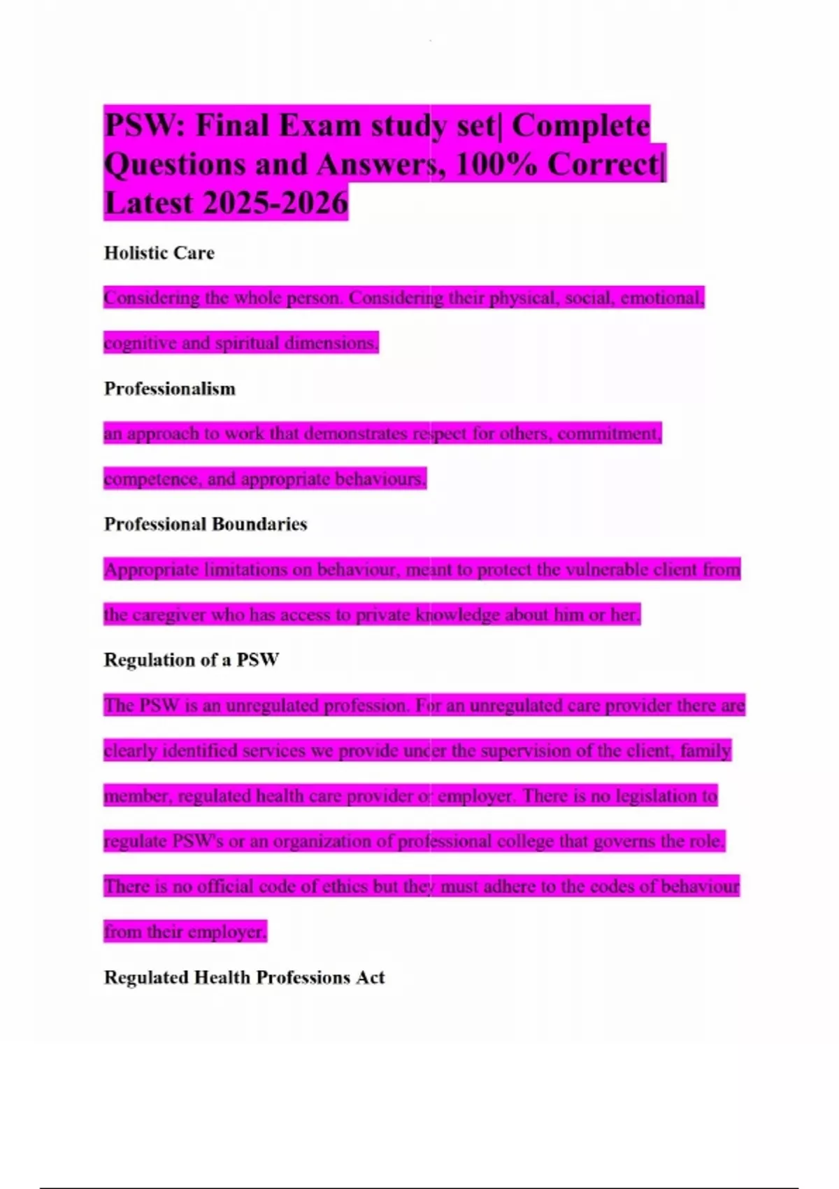 PSW: Final Exam study set| Complete Questions and Answers, 100% Correct ...