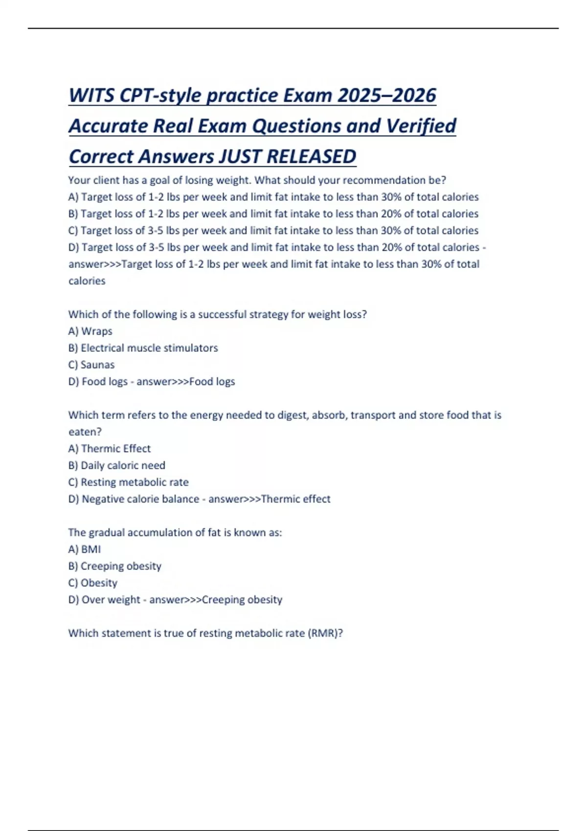 WITS CPT-style practice Exam 2025–2026 Certified Personal Trainer ...