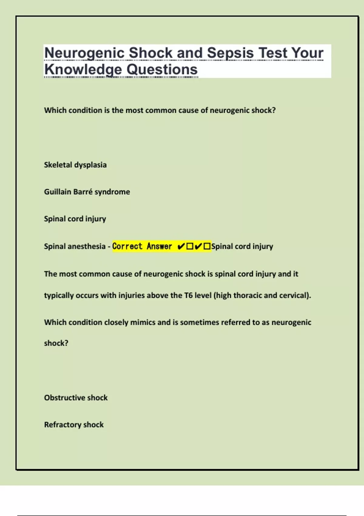Neurogenic Shock and Sepsis Test Your Knowledge Questions With Correct ...