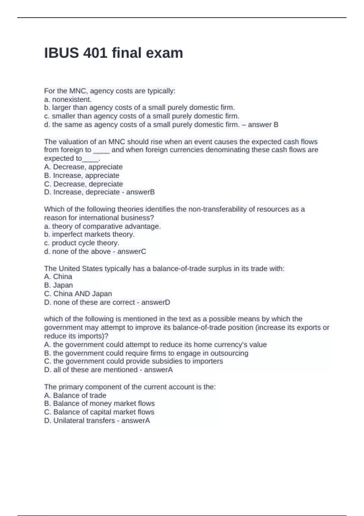 IBUS 401 final exam questions with correct answers 2025 - IBUS 401 ...
