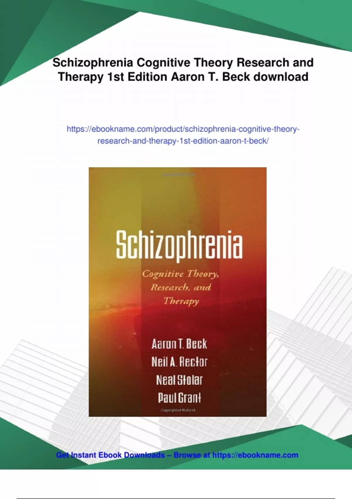 Summary Schizophrenia Cognitive Theory Research and Therapy 1st Edition ...