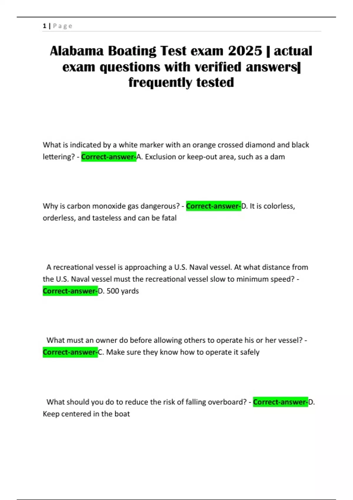 Alabama Boating Test exam 2025 | actual exam questions with verified ...