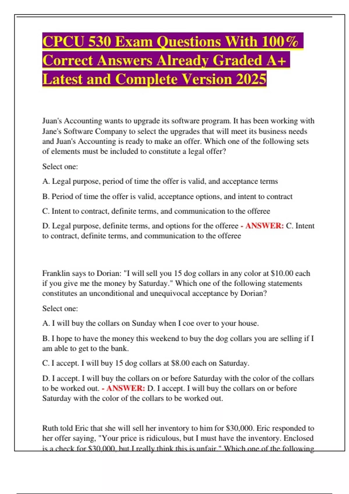 CPCU 530 Exam Questions With 100% Correct Answers Already Graded A+ ...