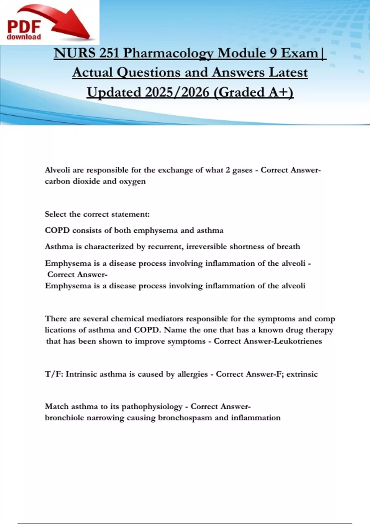NURS 251 Pharmacology Module 9 Exam| Actual Questions and Answers ...